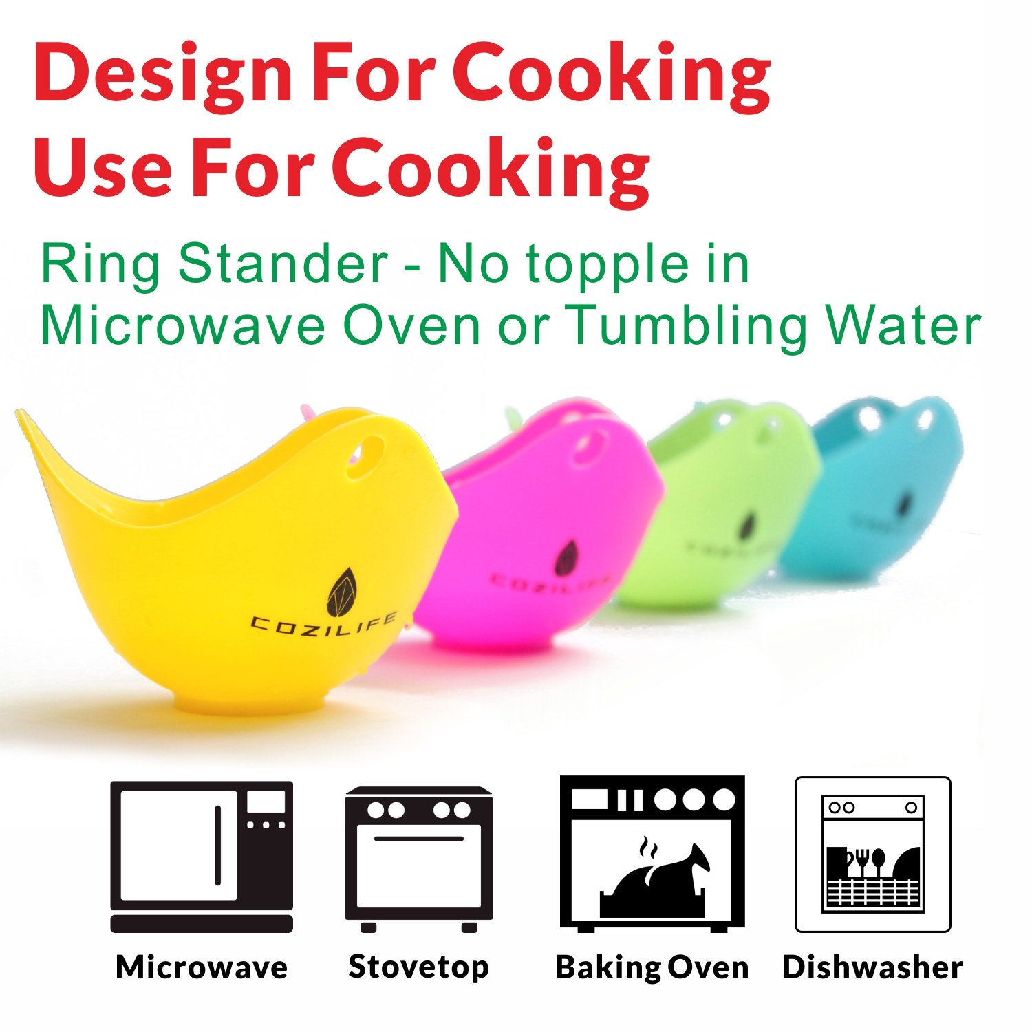 Egg Poacher β COZILIFE Silicone Egg Poaching Cups with Ring Standers, For Microwave or Stovetop Egg Cooking, Kraft Box Packing, BPA Free, Pack of 4