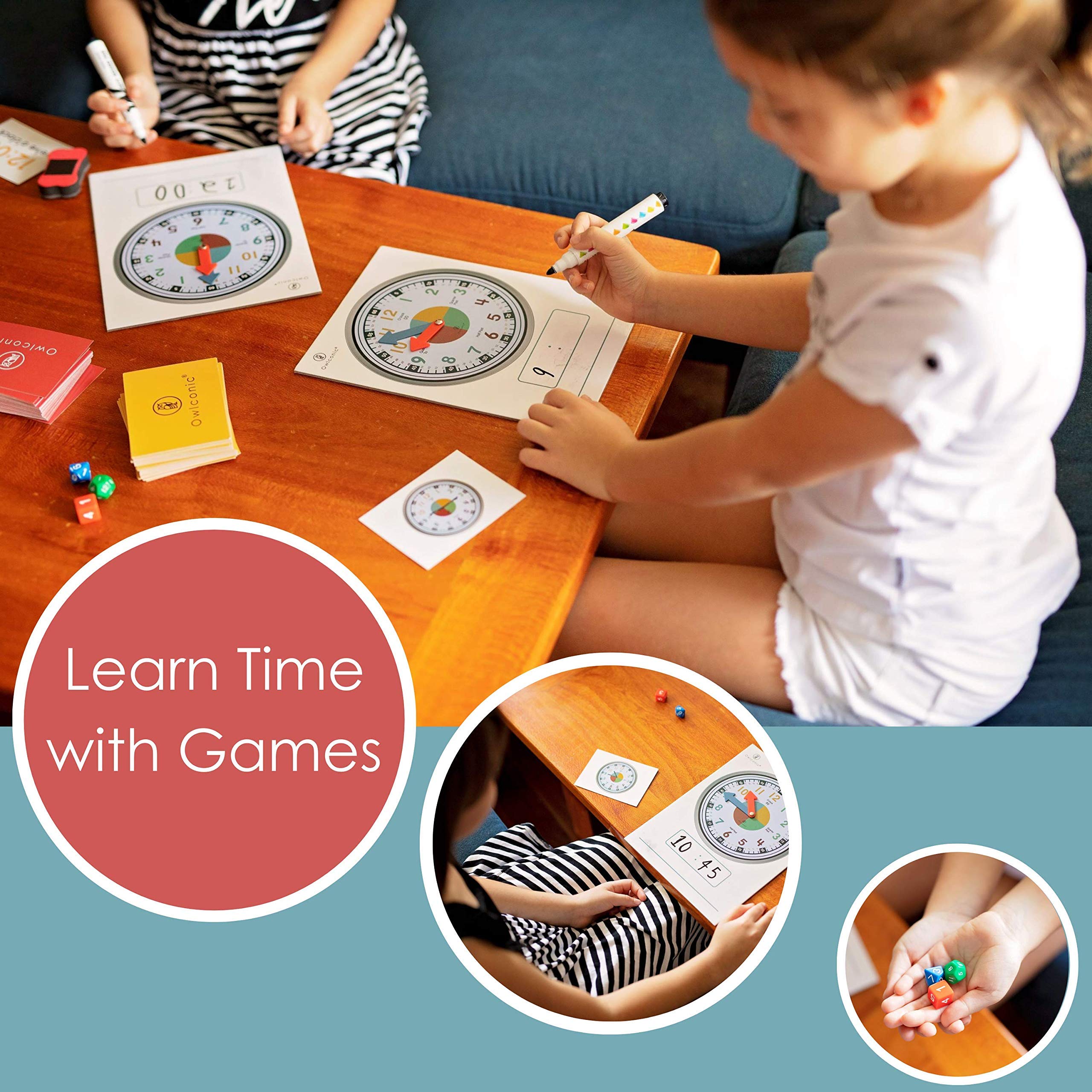 OWLCONIC Learning Time Game - A Great 128 Piece Teaching Aid to Help Kids Learn Analog and Digital Time an Educational Resource Toy for Children - Learning Clock Telling time Teaching Clock for Kids