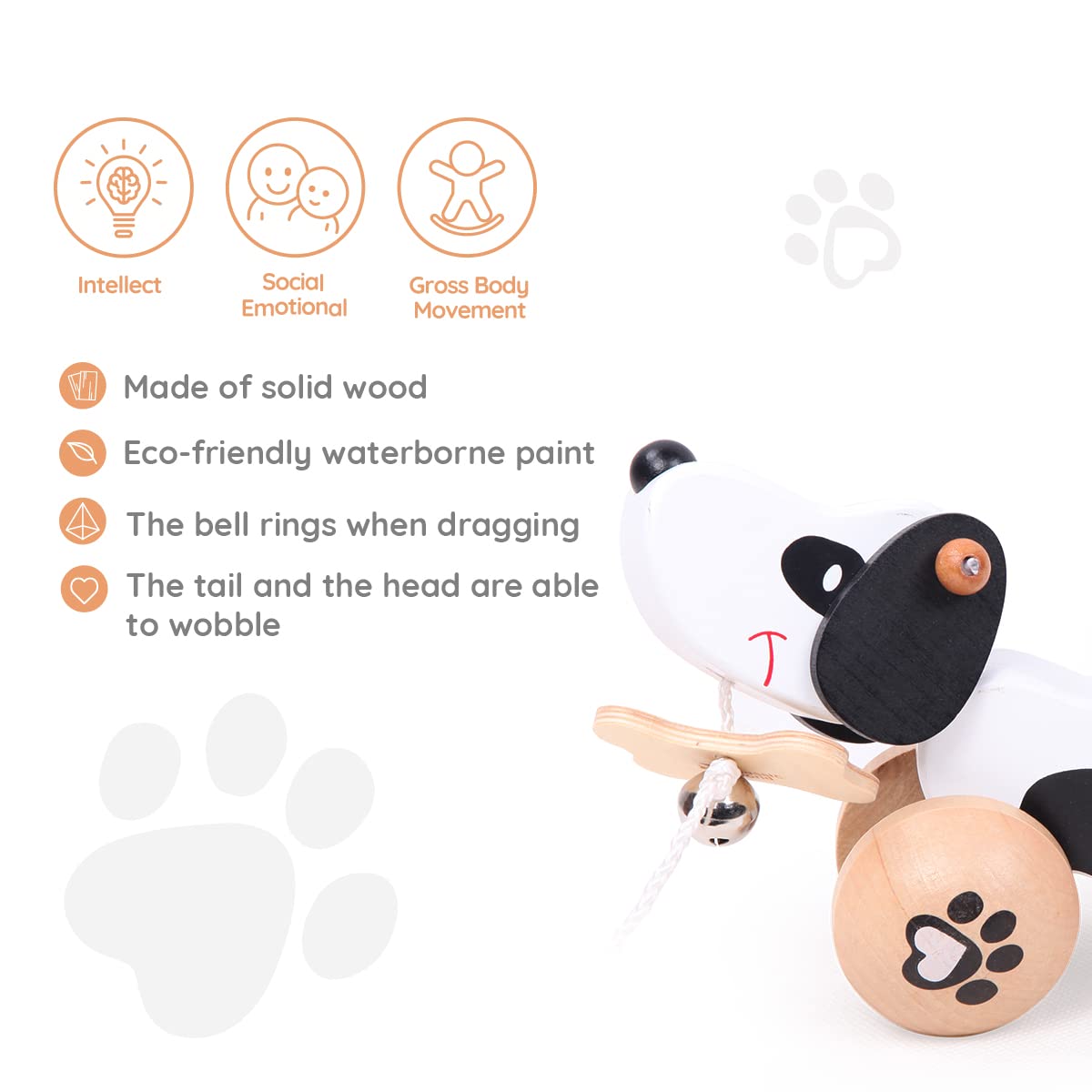 Classic World Pull Along Walking Toys, Wooden Pull Dog Toy for Baby Toddler