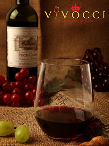 Vivocci Unbreakable Elegant Plastic Stemless Wine Glasses 20 oz | 100% Tritan Heavy Base | Shatterproof Glassware | Ideal For Cocktails & Scotch | Perfect For Homes & Bars | Dishwasher-Proof, Set of 4