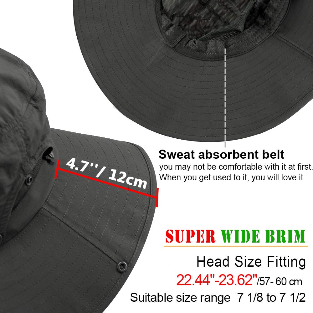 Cooltto Wide Brim Sun Hats with Waterproof Breathable for Fishing, Hiking, Camping,for Men Women Kids Dark Grey
