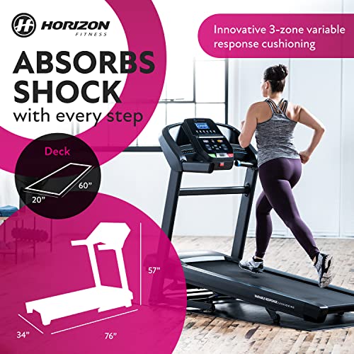 Horizon Fitness T202 Foldable Treadmill Running Machine with Incline, Fitness & Cardio, Lightweight Folding Treadmill with Bluetooth Speakers, EasyDial Controls, Tablet Holder, 325lb Capacity
