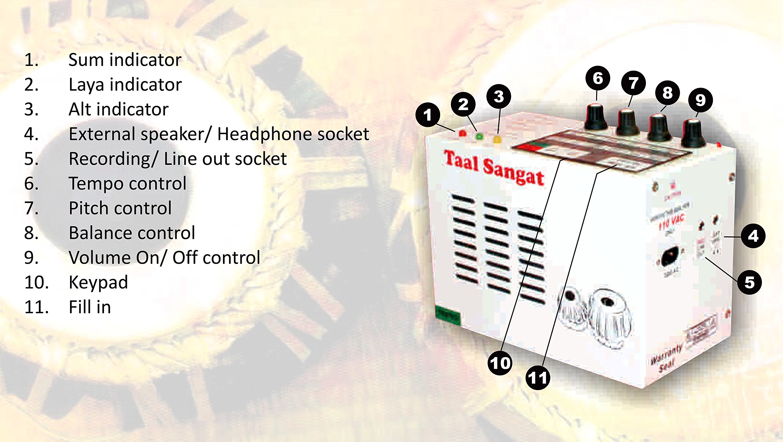TAAL-SANGAT FULL METAL BODY INDIAN DIGITAL TABLA DRONE DRUMS WITH CLASSIC KNOB CONTROLS. USA POWER ZONE