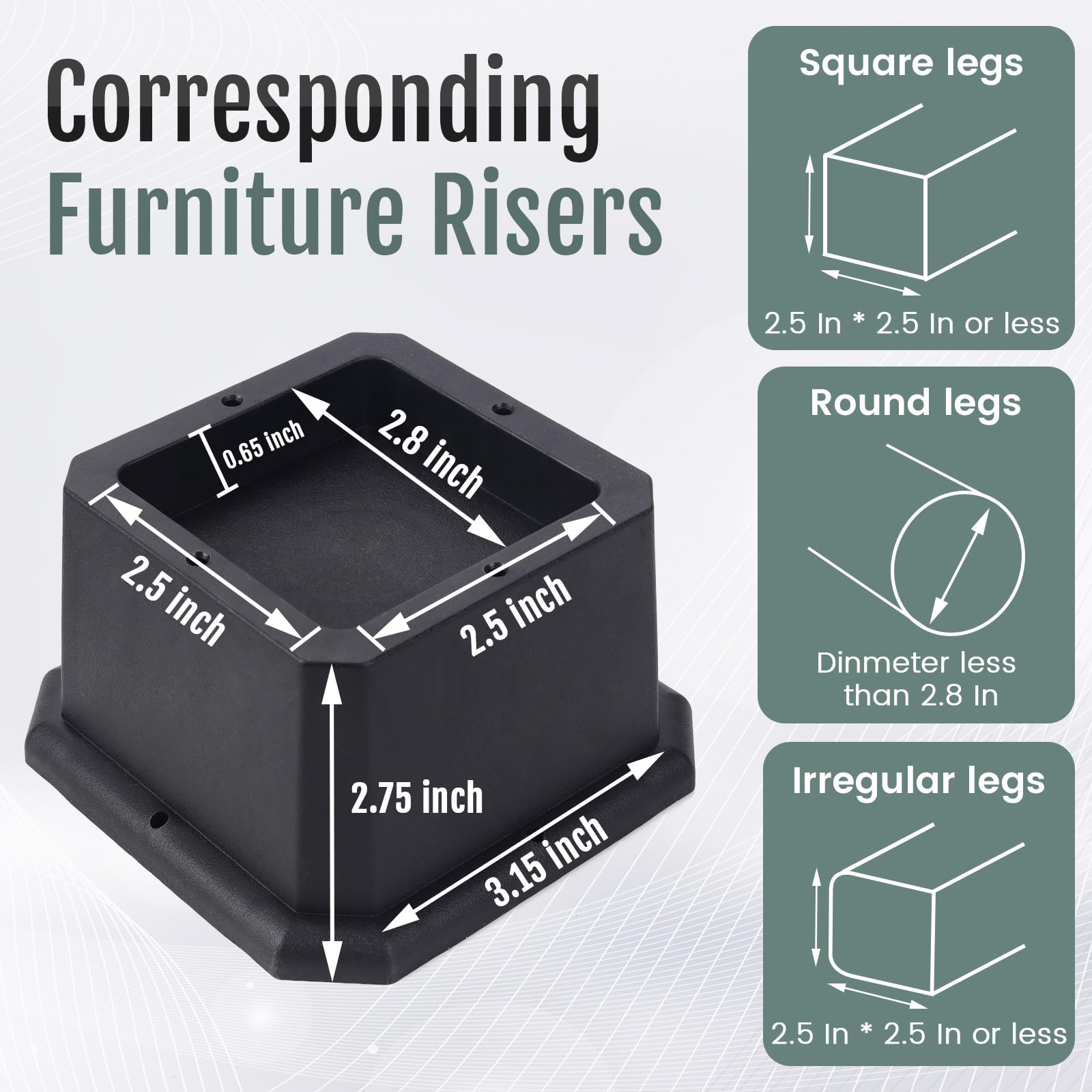 BTSD-home Furniture Risers 2 Inch Bed Risers Heavy Duty Adjustable Dorm Bed Lifts Risers Table Desk Chair Leg Extenders 4 Pack Black