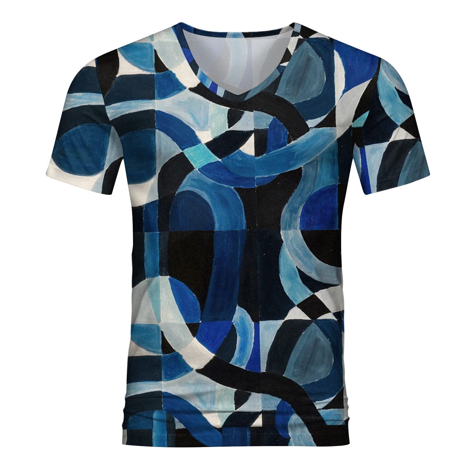 DUOWEI Men's Spring and Summer Leisure Sports Slim Soft Lightweight V Neck Short Sleeved T Shirt Blue