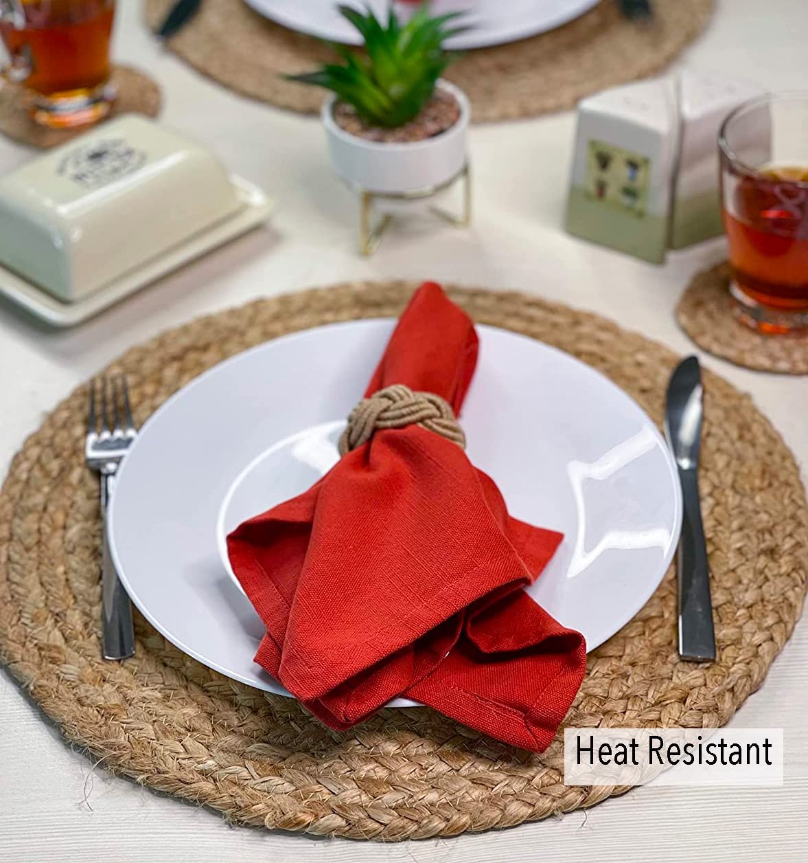 CHARDIN HOME Round Woven Jute Braided Set of 4 PLACEMATS | 15 inch ROUND Farmhouse Table mats | All Natural Jute for