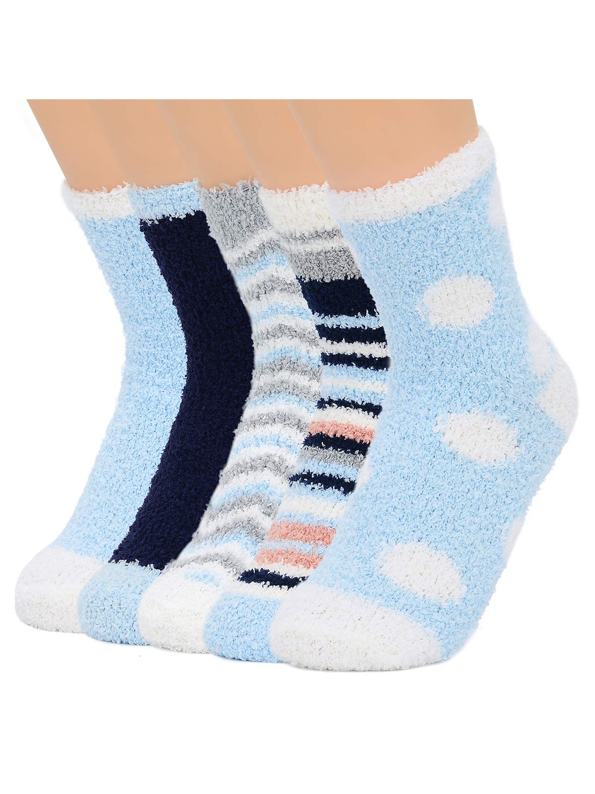 Century Star Womens Socks Fuzzy Socks Soft Fluffy Socks Winter Gifts Socks Sports Outdoor Sock Athletic Socks For Christmas 5 Pairs Blue