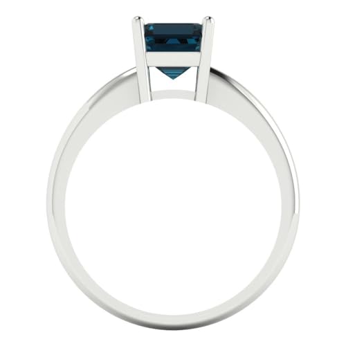 Clara Pucci 1.0 ct Asscher Cut Solitaire Natural London Blue Topaz Engagement Bridal Promise Anniversary Ring 18K White Gold Size 3.5