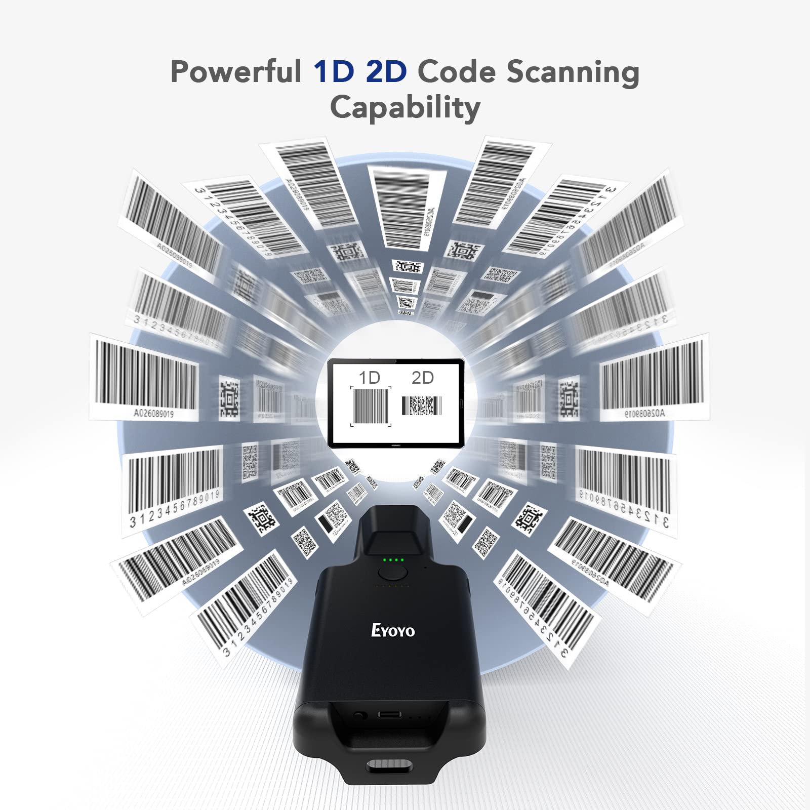 Eyoyo 2D Bluetooth Backclip Barcode Scanner Compatible with iPad, iPhone, Android Phone, 3000mAh Rechargeable Battery, Wireless QR UPC Bar Code Reader for Library Warehouse