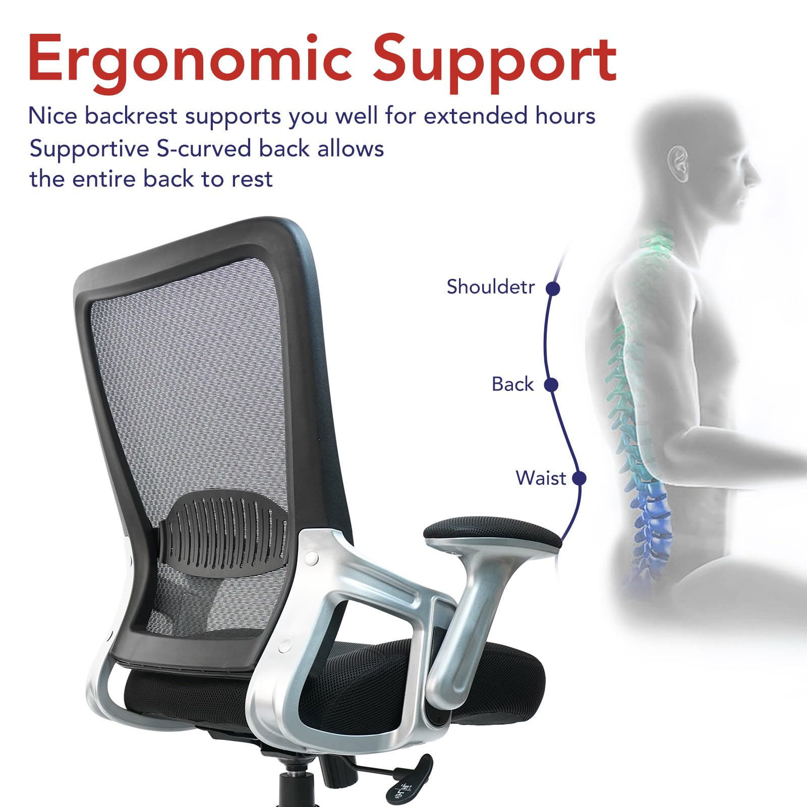 CLATINA Ergonomic Office Chair High Back Desk Chair with Independent Lumbar Support-3D Adjustable Armrest and Breathable Mesh Backrest for Long Time Sit,Thick Seat Cushion,Black