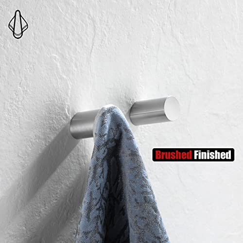 JQK Bathroom Towel Hook Brushed, Coat Robe Clothes Bath Wall Hooks for Kitchen Garage SUS 304 Stainless Steel, 4 Pack Brushed Steel, TH600-BN-P4