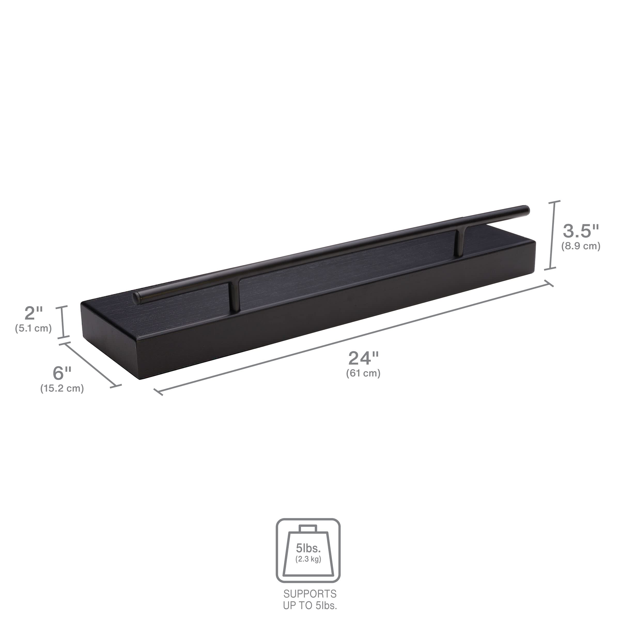 Melannco Floating Railing Shelf, 24-Inch, Black