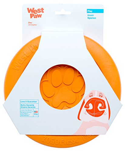 West Paw Zogoflex Zisc Dog Flying Disc, High Flying Aerodynamic Disc for Dogs Puppy – Lightweight, Floatable Disc for Fetch, Tug of War, Catch, Play – Doubles as Food/Water Bowl, Large 8.5", Tangerine