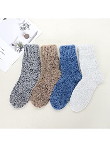 Century Star Womens Athletic Socks Knit Pattern Sports Socks Winter Wool Socks Crew Cut Cashmere Socks Warm Soft Socks 4 Pairs White Solid Color One Size