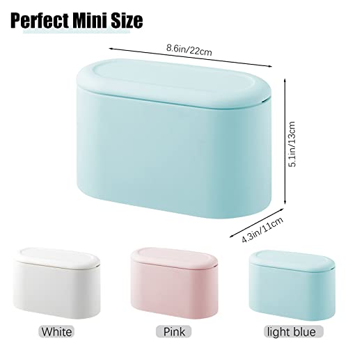 SHAIDOJIO Mini Trash Can, Desktop Wastebasket with Lid, Removable Small Garbage Can, Pop Up Tiny Countertop Trash Bin for Desk Office, Bedroom, Bathroom, Vanity, Coffee Bar Tabletop (Light Blue)