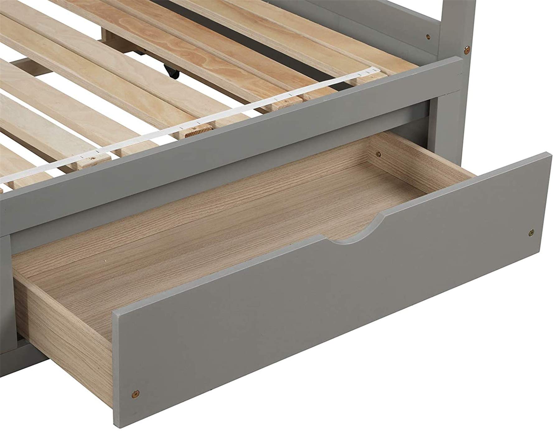 MERITLINE Daybed Frame with Two Storage Drawers, Twin to King Daybed Extendable Design,Wooden Sofa Bed for Bedroom Living Room,Grey