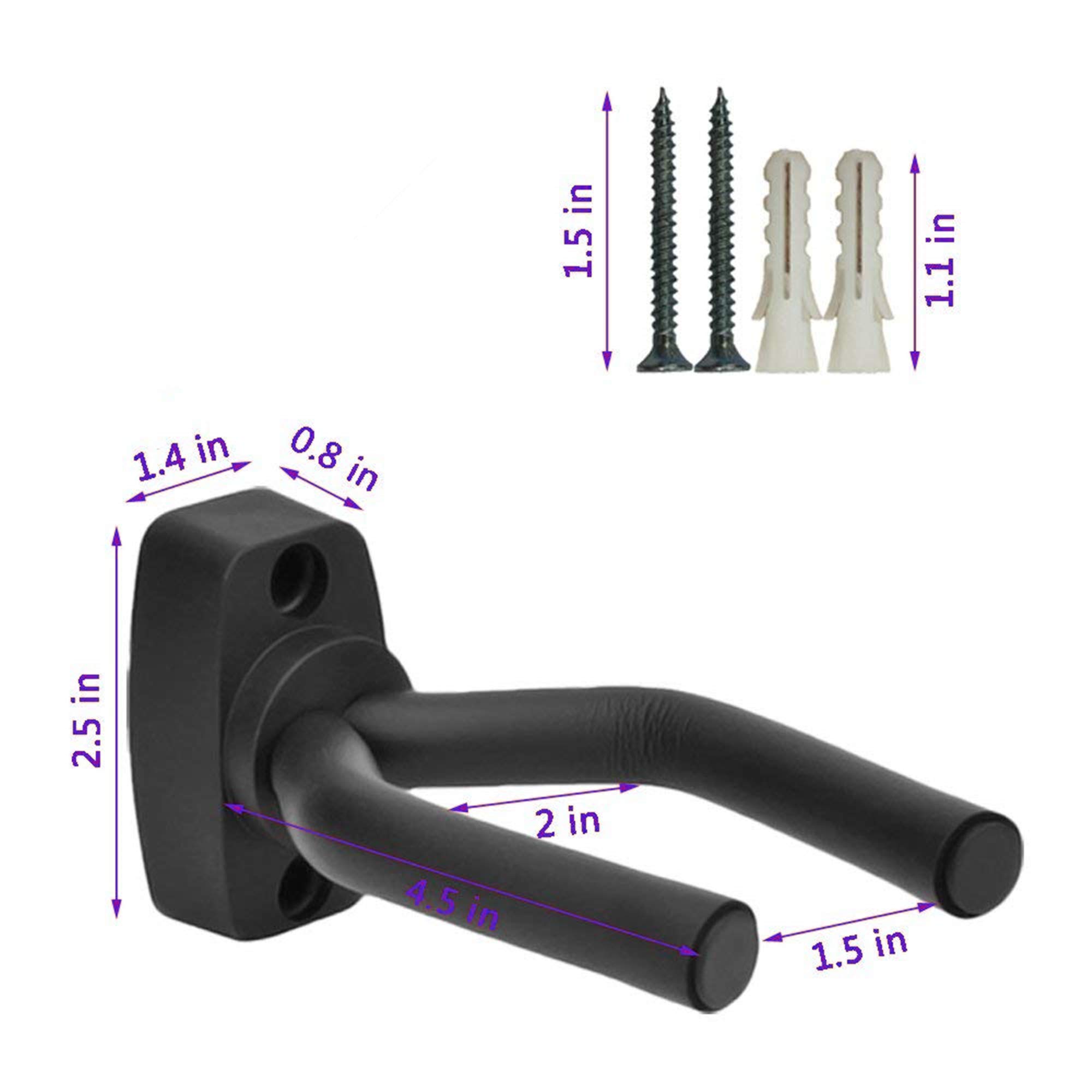 CC CAIHONG Guitar Wall Mount Hanger 2 Pack, Guitar Hanger Wall Hook Holder Stand Display Black with Screws - Easy to Install - Fits All Size Guitars, Bass, Mandolin, Banjo, Ukulele