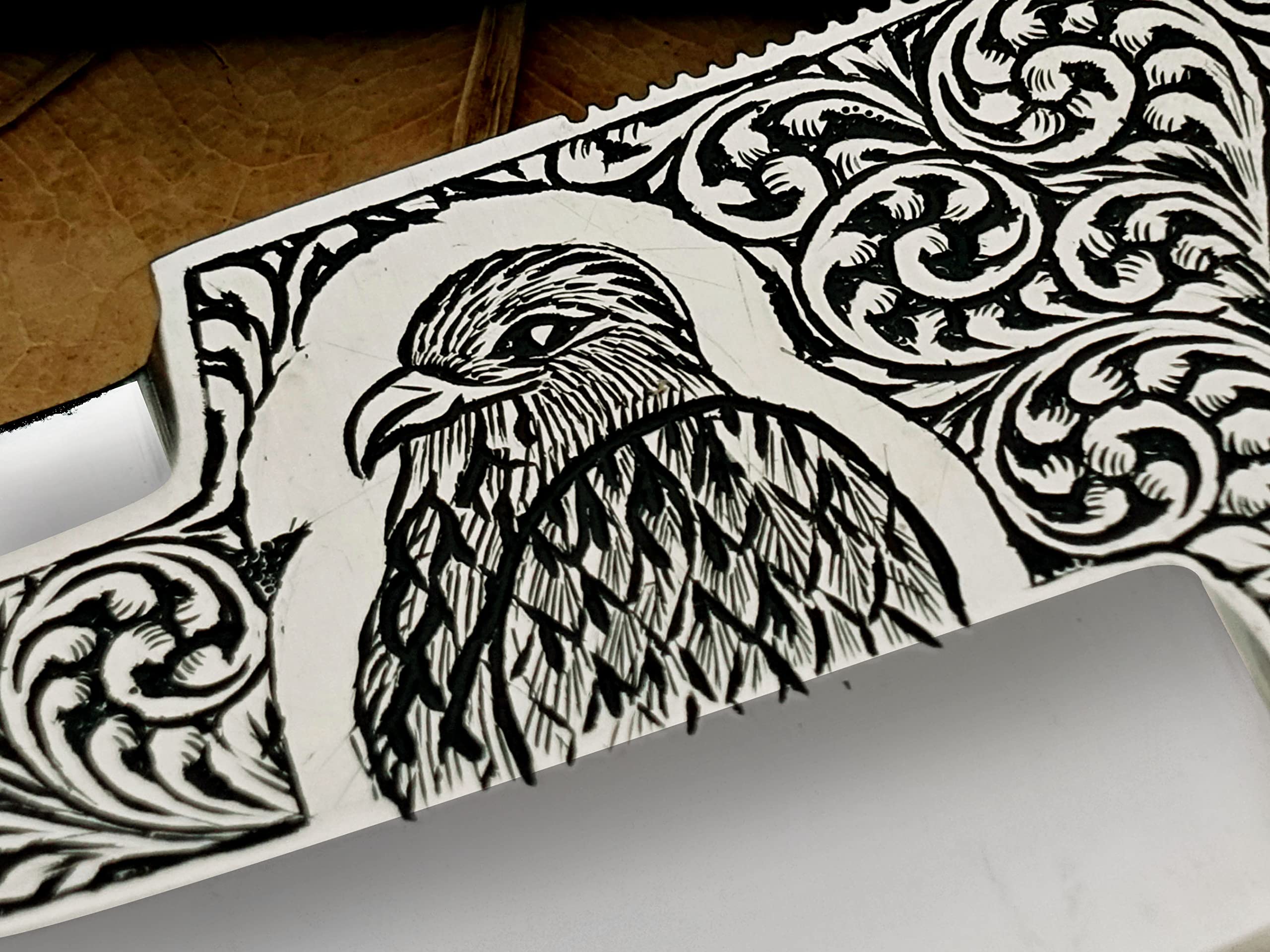 Custom Handmade/Engraved Knife/Luxury Knife D2 steel/Engraved knife with eagle engraving / D2 Tool Steel hunting and camping knife/Engraved Jungle knife