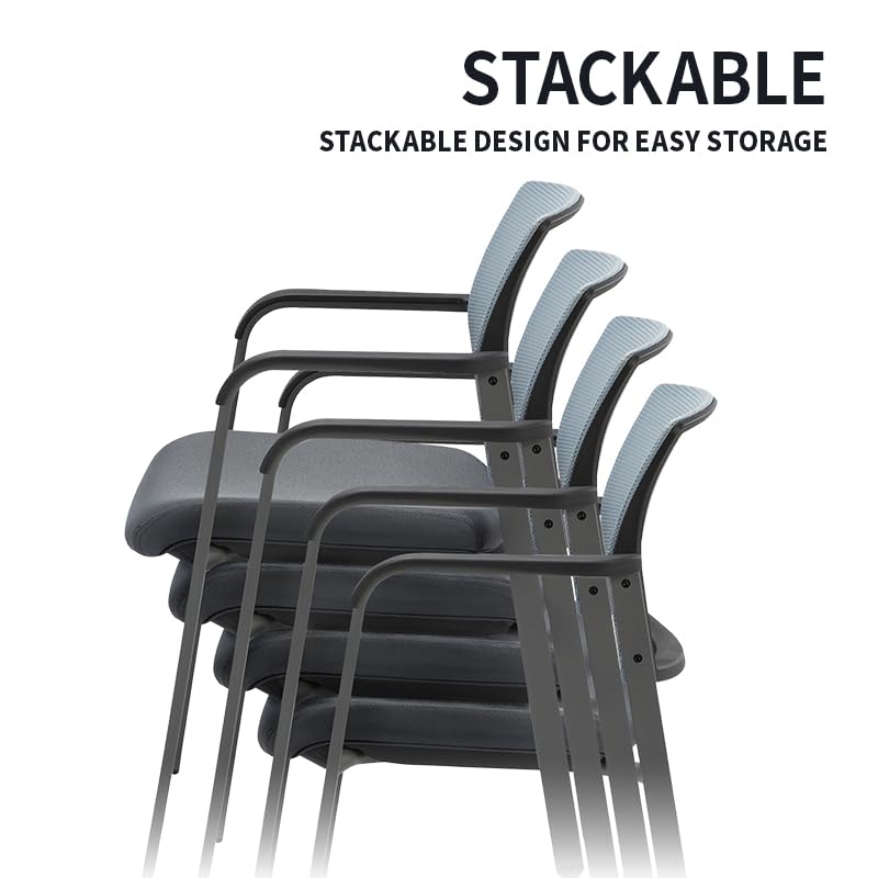 CLATINA No Wheels Conference Room Chairs Set of 8, Stackable Office Guest Reception Chairs with Armrests, Mesh Back Waiting Room Chairs for Office, School, Lobby, Church, Black