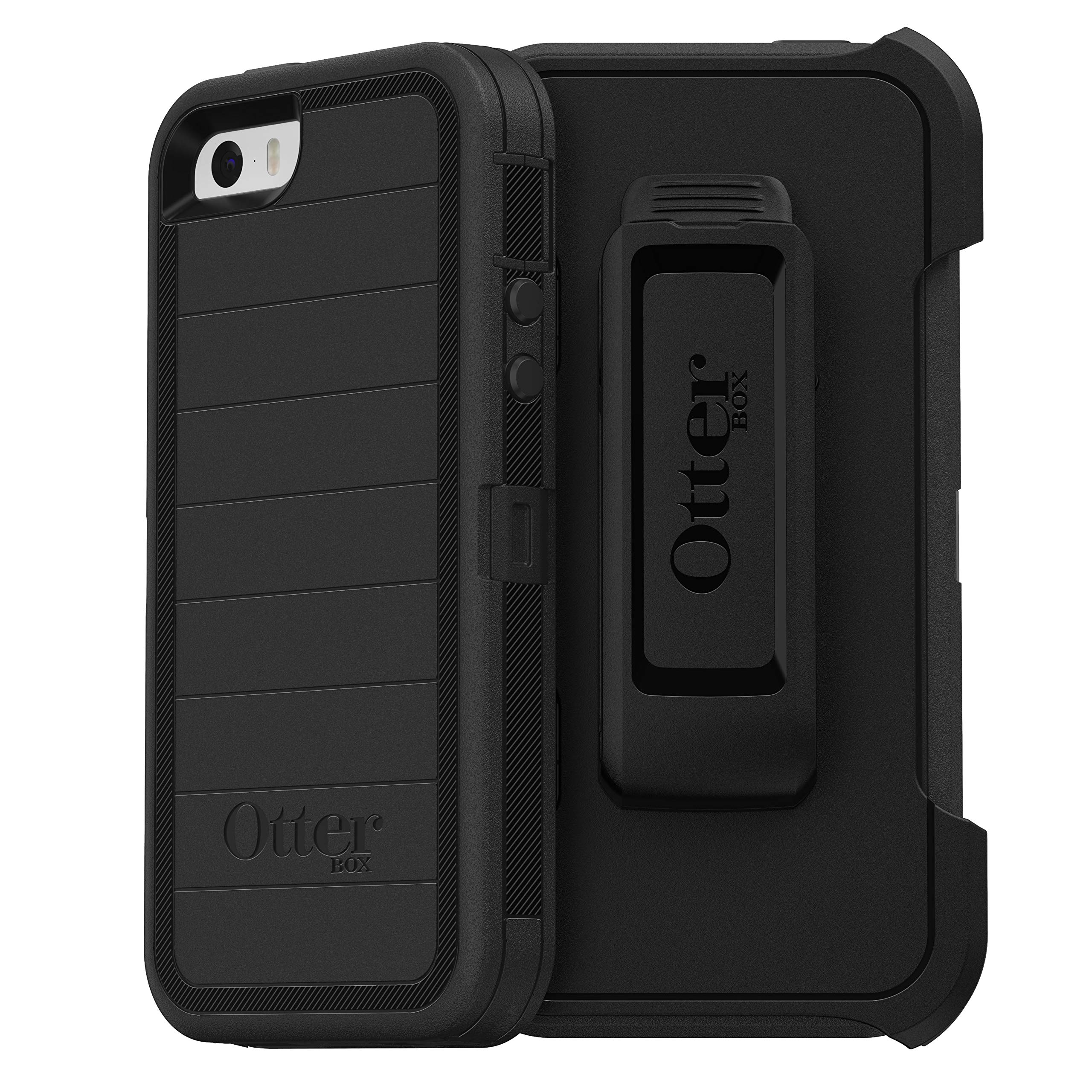 OtterBox iPhone SE (1st gen - 2016) and iPhone 5/5s Defender Series Case - 2016) and iPhone 5/5s ONLY - BLACK, rugged & durable, with port protection, includes holster clip kickstand