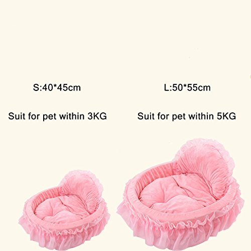 WYSBAOSHU Cute Princess Pet Bed Bow-TIE Lace Cat Dog Bed (L, Pink)