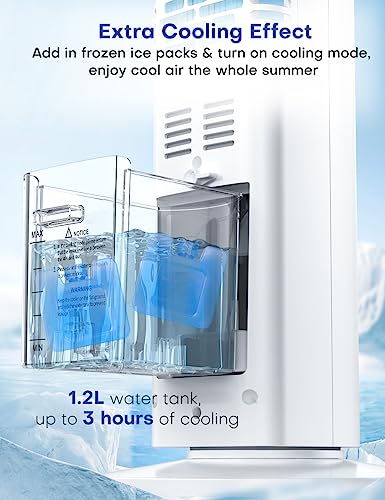 TEMEIKE 3-IN-1 Evaporative Air Cooler, 35-INCH Swamp Cooler Air Conditioner Portable for Room with Remote, 60° Oscillation, 7H Timer, 4 Ice Packs, Windowless Evaporative Cooler for Indoor Home Bedroom