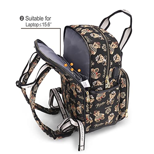 pipi bear Diaper Bag Backpack, Jacquard Diaper Backpack with Changing Pad and USB Charging Port, Stylish Baby Bag for Mom Dad, Black