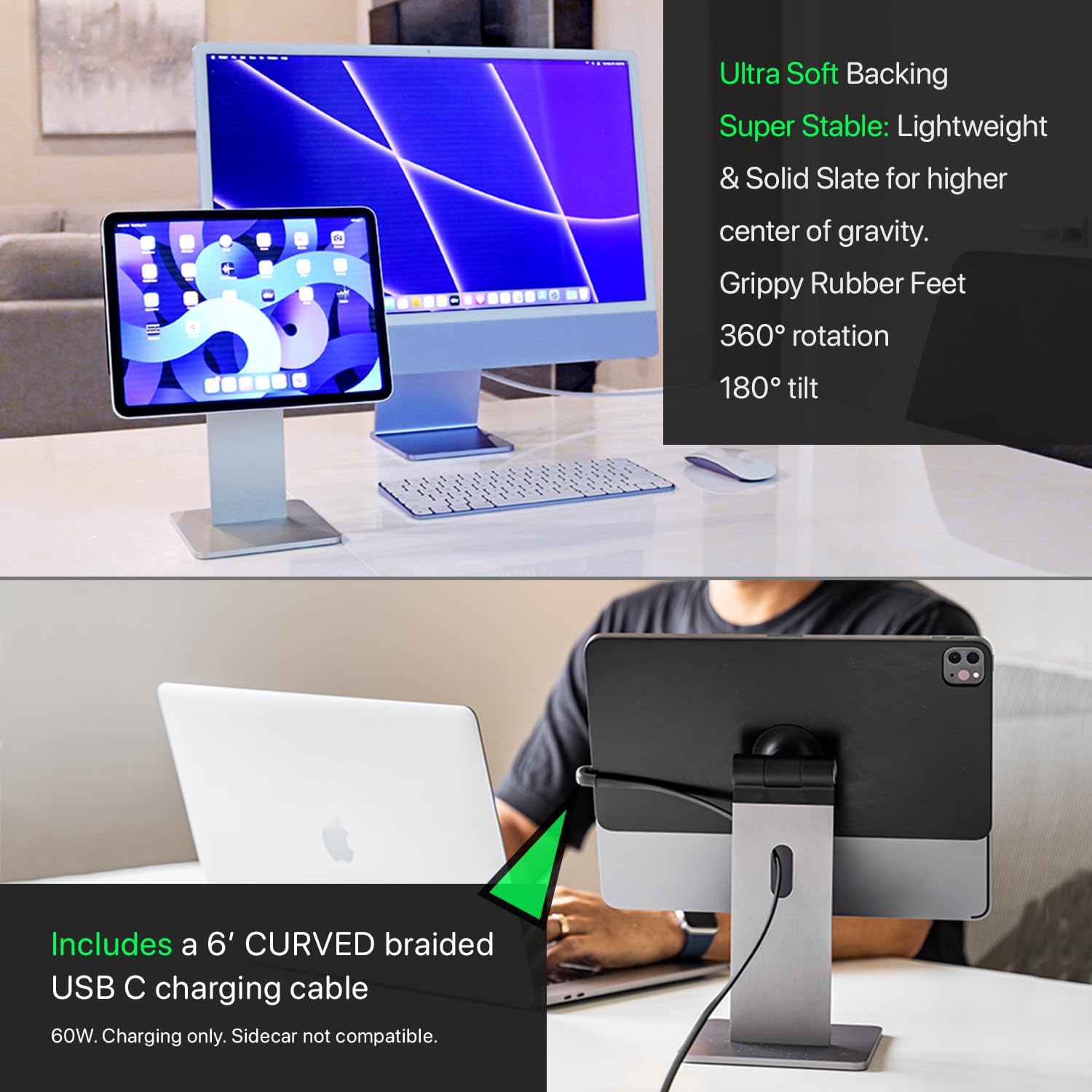 CharJenPro MagFlott V2.0: Magnetic Stand for iPad Pro 12.9", iPad Air 13" M2 (2024). Successful Kickstarter. includes 6β USB C Cable, Stronger Magnets & Hinge, Full 360 Rotate.