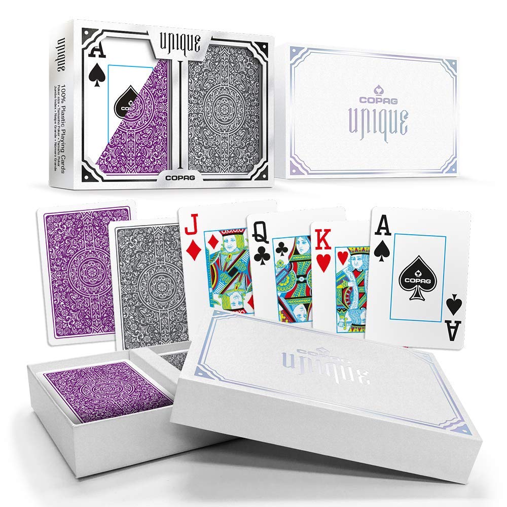 Copag Unique Luxury Design 100% Plastic Playing Cards, Poker Size Jumbo Index Purple/Grey Double Deck Set