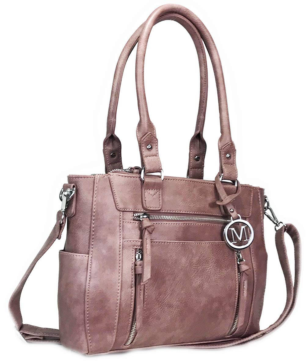 Zzfab Medium CCW Bag Multi-Zippers Fashion Faux Leather Concealed Carry Purse (Mauve)