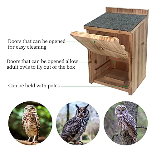 Owl House,Screech Owl House with Bird Stand,Owl Nesting Box,Barn Owl Bird House,Large Handmade Wooden Rectangular Opening Bird Box,with Mounting Screws, Easy Assembly