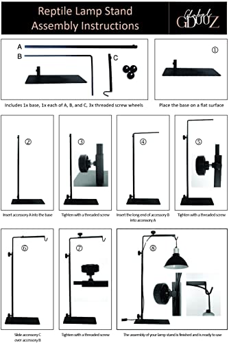 GDUUZ Pet Lamp Stand for Reptiles Insects and Cold Blooded Basking Animals– Adjustable Height and Reach Heat Light Hanger – Includes Feeding Accessories