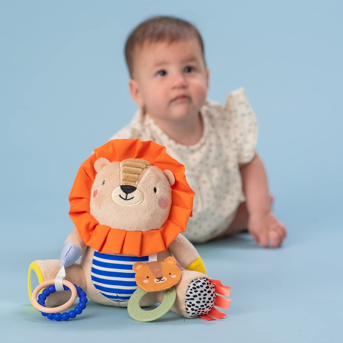 Taf Toys Harry The Lion, Newborn & Baby Developmental Soft Activity Toy. Helps Develop Motor Skills. Perfect for Multi Sensory Play with a Mirror, Teethers & Rattles. Textures and Sounds. 3-6 Months