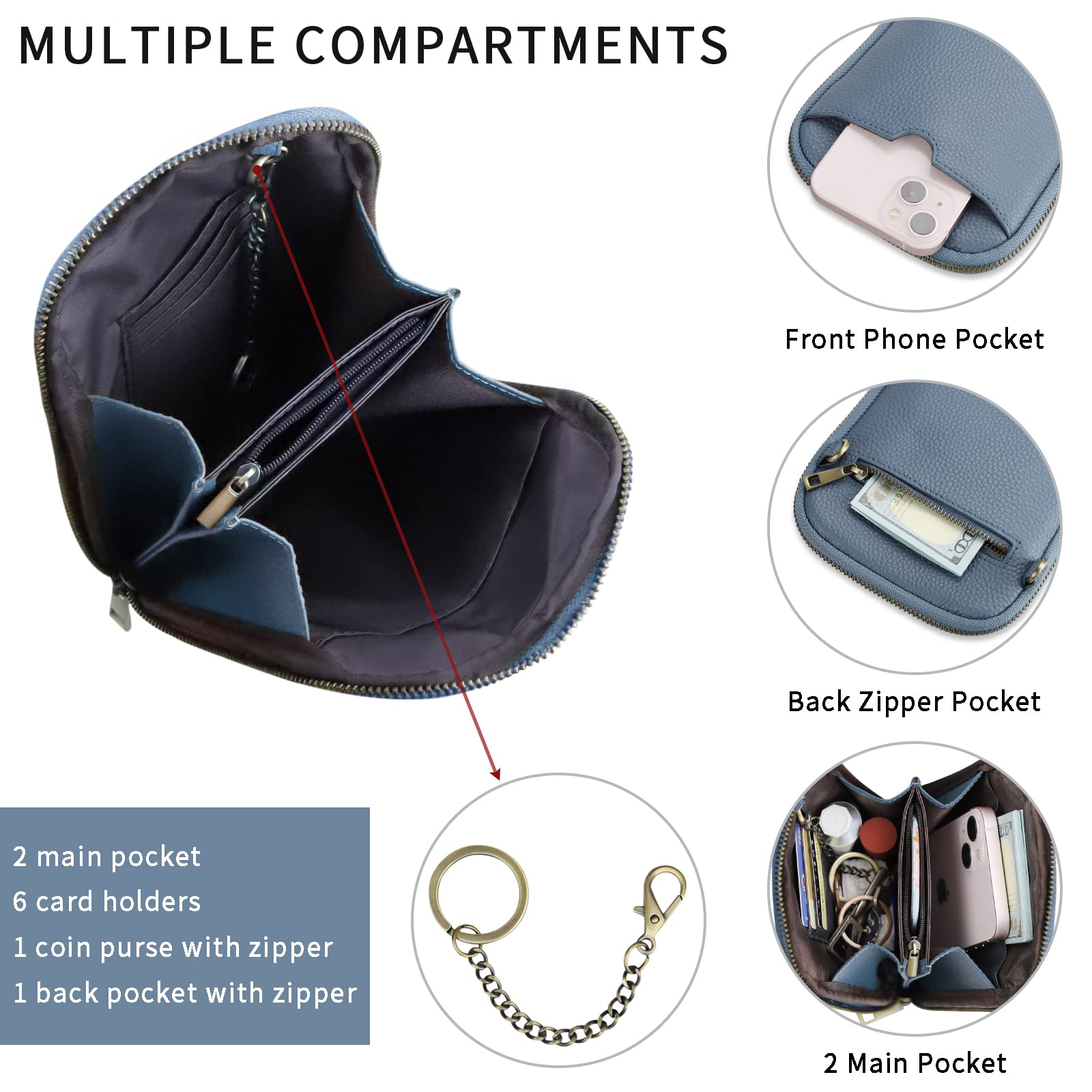 Crossbody Cell Phone Purses for Women Luxury Genuine Leather Small Crossbody Bags Wallet Purses with Adjustable Strap RFID Blocking Cellphone Case Wallet Bag