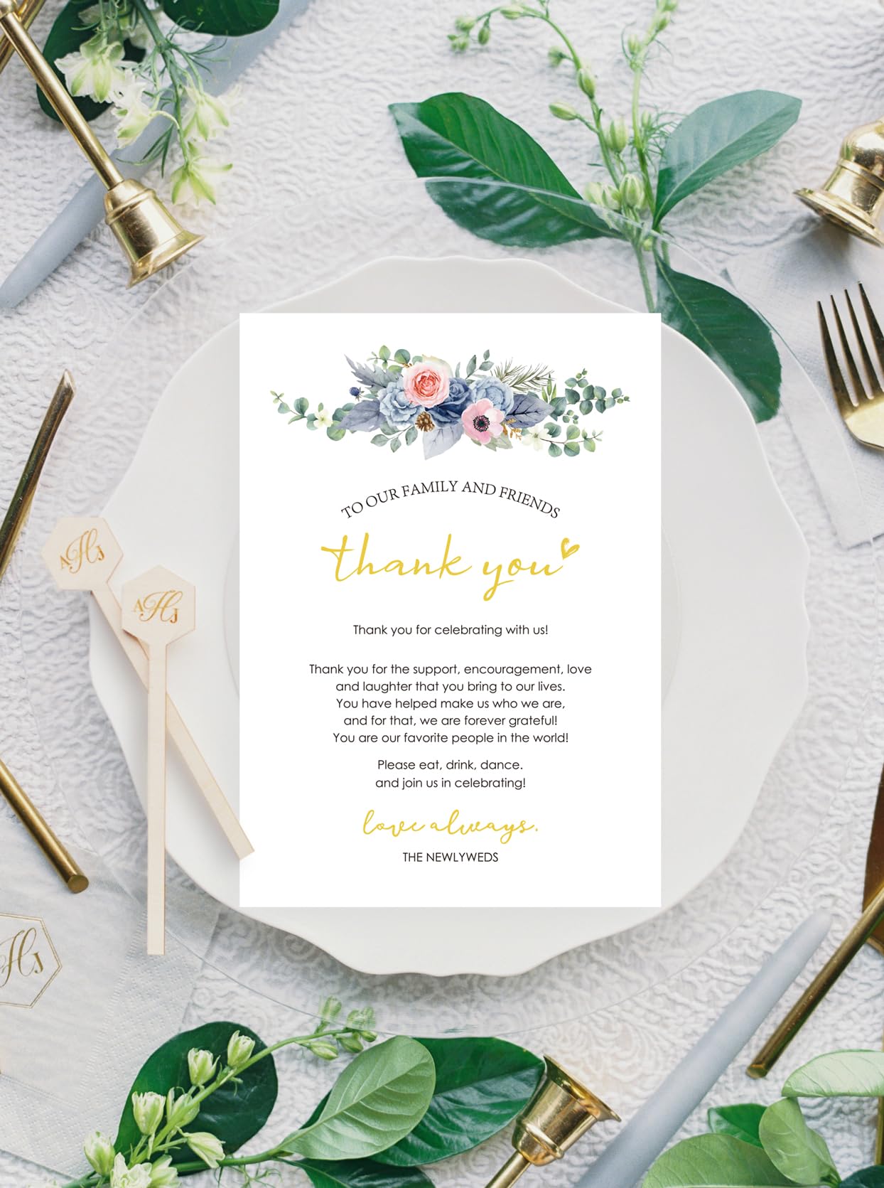 HUIHUANG Place Cards, 50 Pcs Greeting Card for Wedding, Bridal Shower, Thank You, 4 x 6 in, Blue Floral