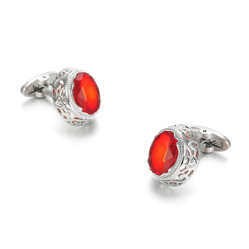 Cufflinks Men's Cufflinks Fashion French Shirt Cuff Studs Red Crystal Cuff Studs Hollow Cuff Buttons (with Cufflink Box)