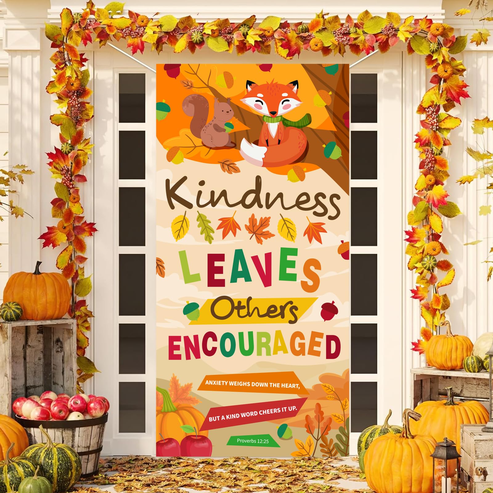 Fall Harvest Door Cover Banner Fall Party Decorations, Kindness Leaves Others Encouraged Classroom Door Decorations Happy Fall Y'all Door Sign Fall Harvest Door Decorations