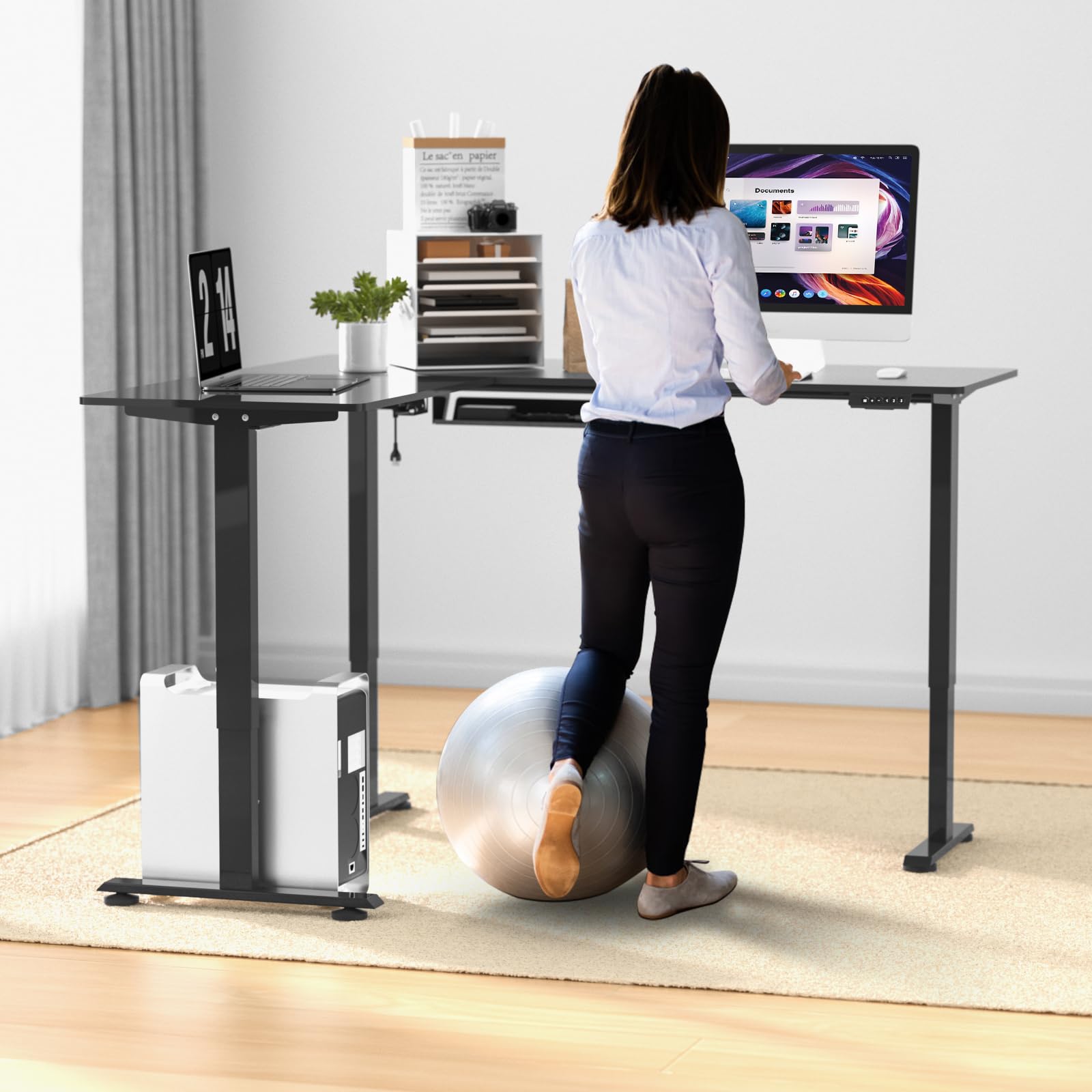 ExaDesk L Shaped Standing Desk with USB Charging Port & 4 Drawers,63 x 55 inch Electric Adjustable Height Corner Stand Up Desk with Keyboard Tray & Storage,Sit Stand Computer L Desk for Gaming Office