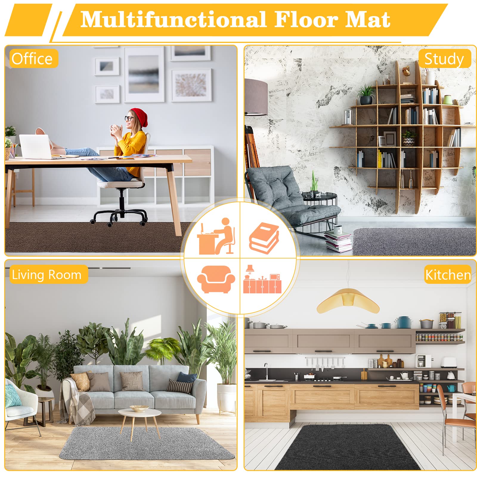 Chair Mat for Hardwood Floor, Multi-Purpose Rug for Hard Floor, Non-Slip and Noise Reduction Mat, 55x35 inch Rolled Packing (Dark Gray)