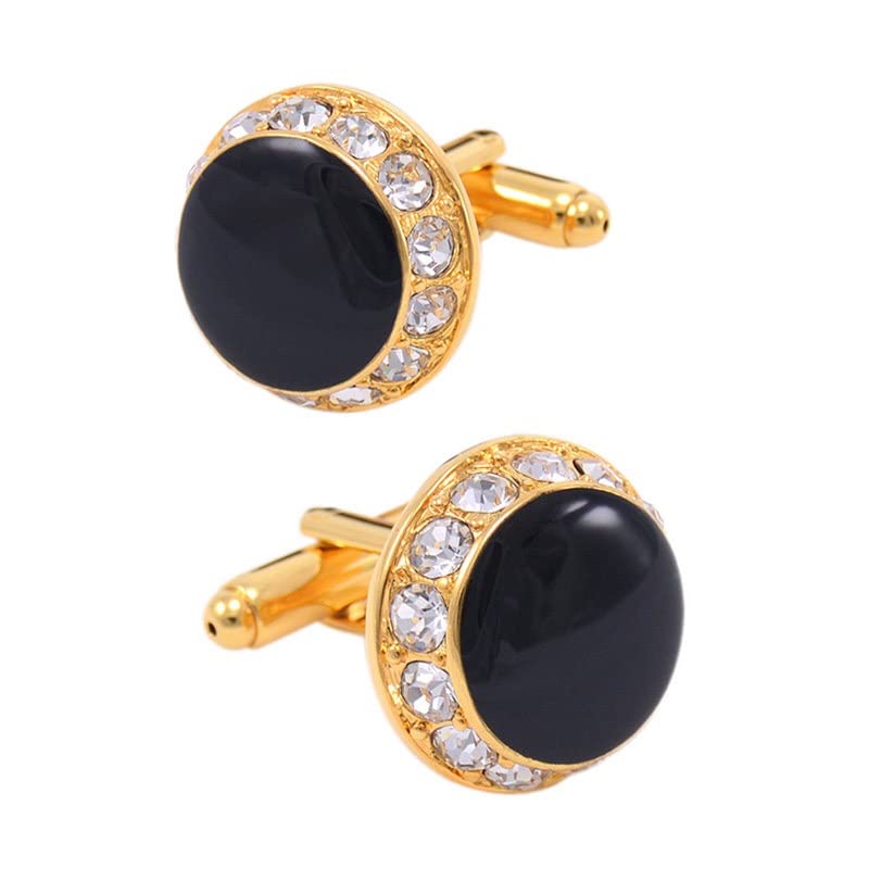 Cufflinks White Crystals Cufflinks Shirts Men Gold Color Cuffs Buttons Black Enamel Cuff Links Wedding Groomsmen Gift (Color : A, Size : One Size)