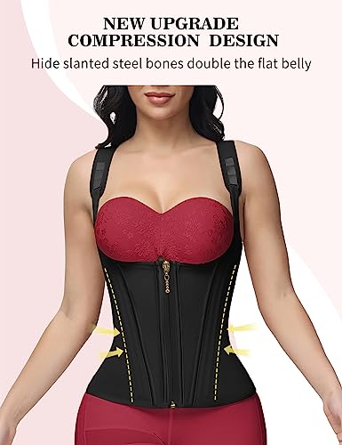 SHAPSHE Waist Trainer for Women, Tummy Control Sports Girdle, Workout Body Shaper with Adjustable Shoulder Strap Black