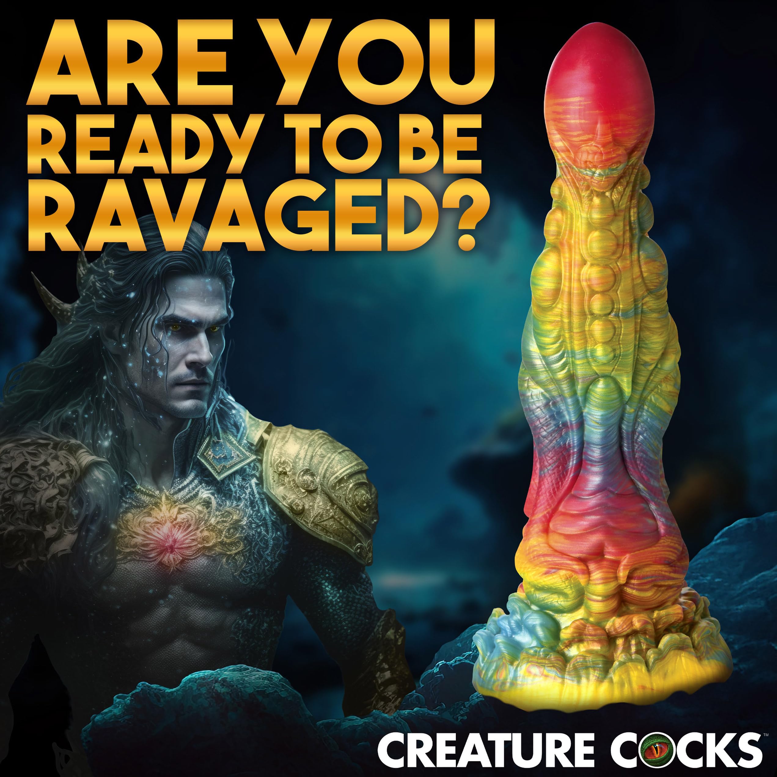 CREATURE COCKS Majestic Merman Silicone Dildo for Men, Women & Couples. Firm and Flexible, Strong Suction Base, Fantasy Dildo, Unique Texture. Premium Phthalate-free & Body-safe Silicone 1 Piece, Rain