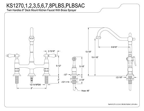 Elements of Design ES1278PLBS New Orleans 8" Center Kitchen Faucet with Side Sprayer, 8-3/4", Brushed Nickel