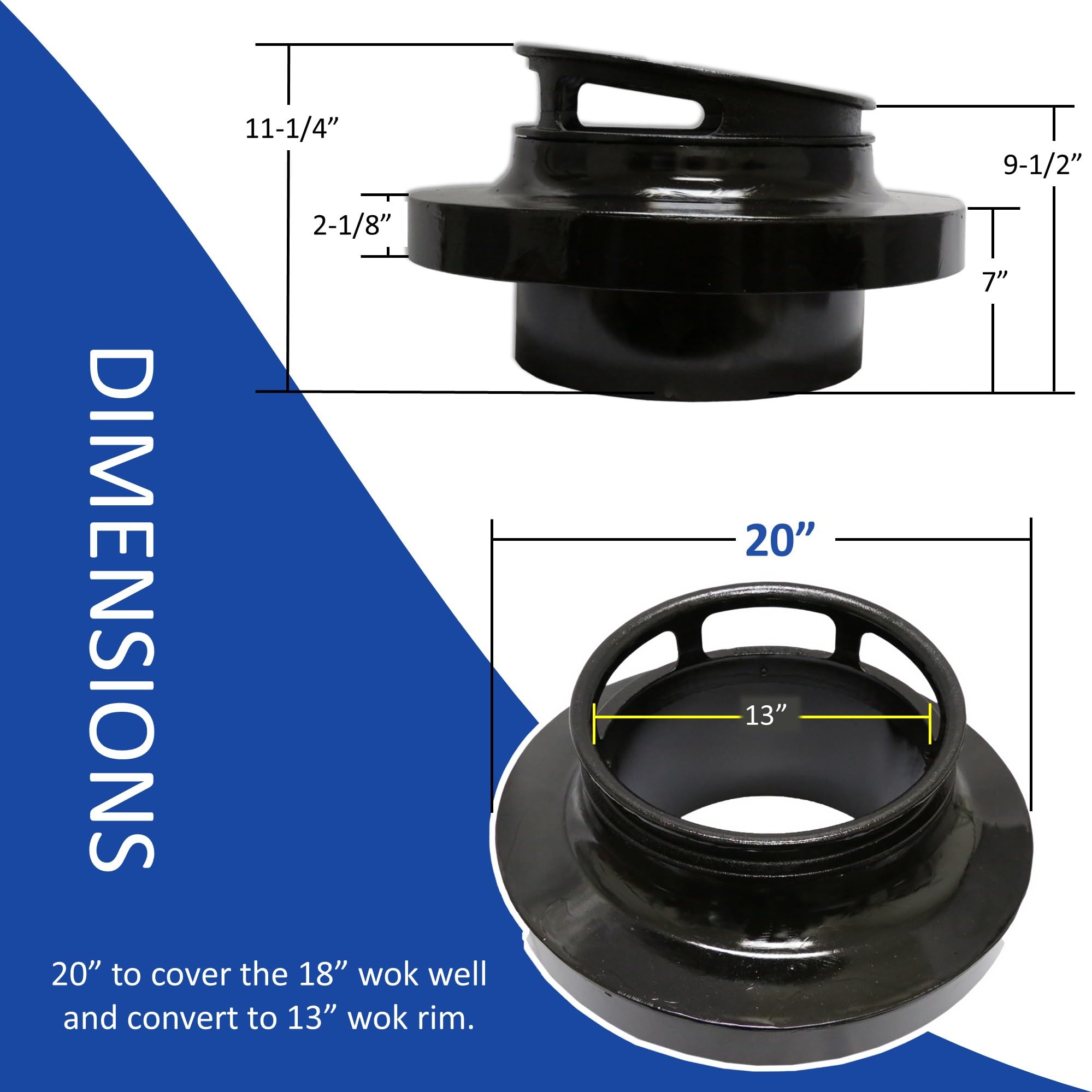 Leyso Chinese Wok Range Adapter/Reducer with 13-Inch Cast Iron Rim - Convert The Large Wok Well to Smaller Size (18" to 13")