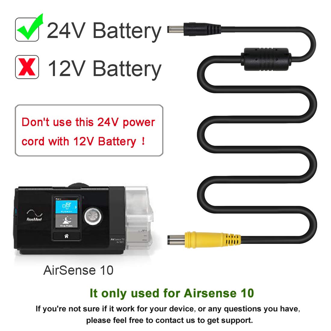 Talentcell DC 24V Power Cord, 5.5 x 2.1mm Male to DC7406 Male Plug Power Supply Cable for Laptop, Notebook, S10 and More
