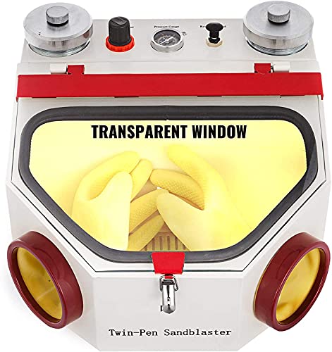 EustomA Twin Double Pen Fine Sandblaster Lab Equipment 50W Sand Blaster Unit with LED Lamp(Metal Bottles)