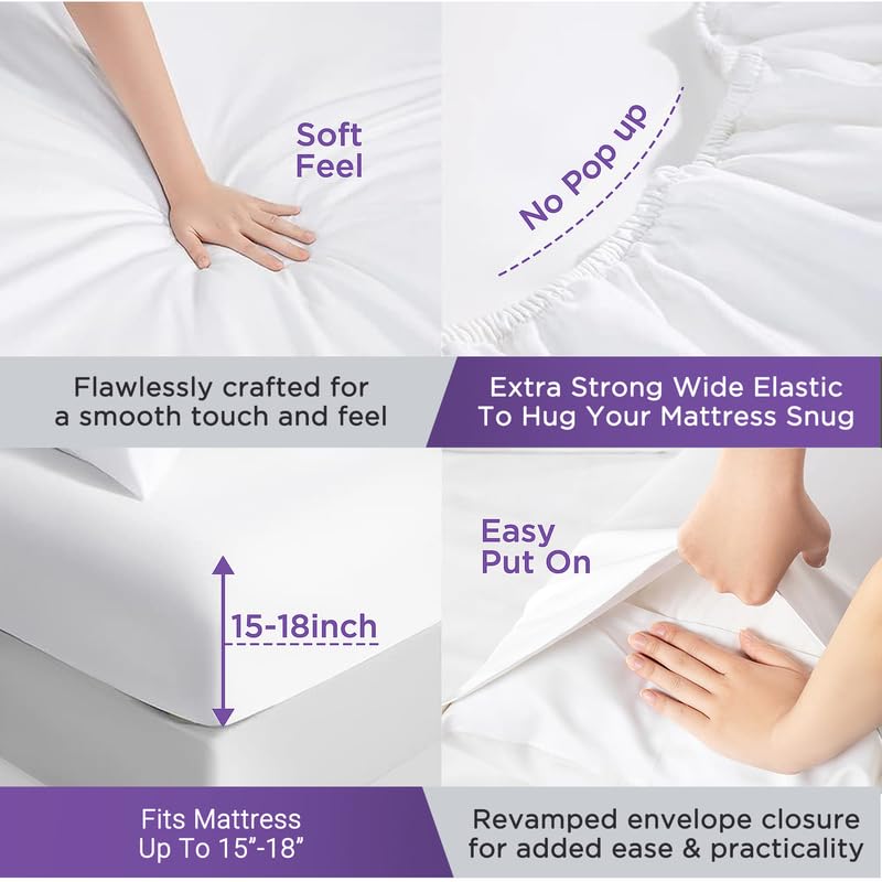CharlottelyHues 100% Egyptian Cotton Queen Size Sheet Set - 1000 Thread Count 4 Piece Bed Sheets Long Staple Cotton Sheets, Sateen Weave, luxury Hotel Sheets, Fits Upto 18" Deep Pocket - Bright White