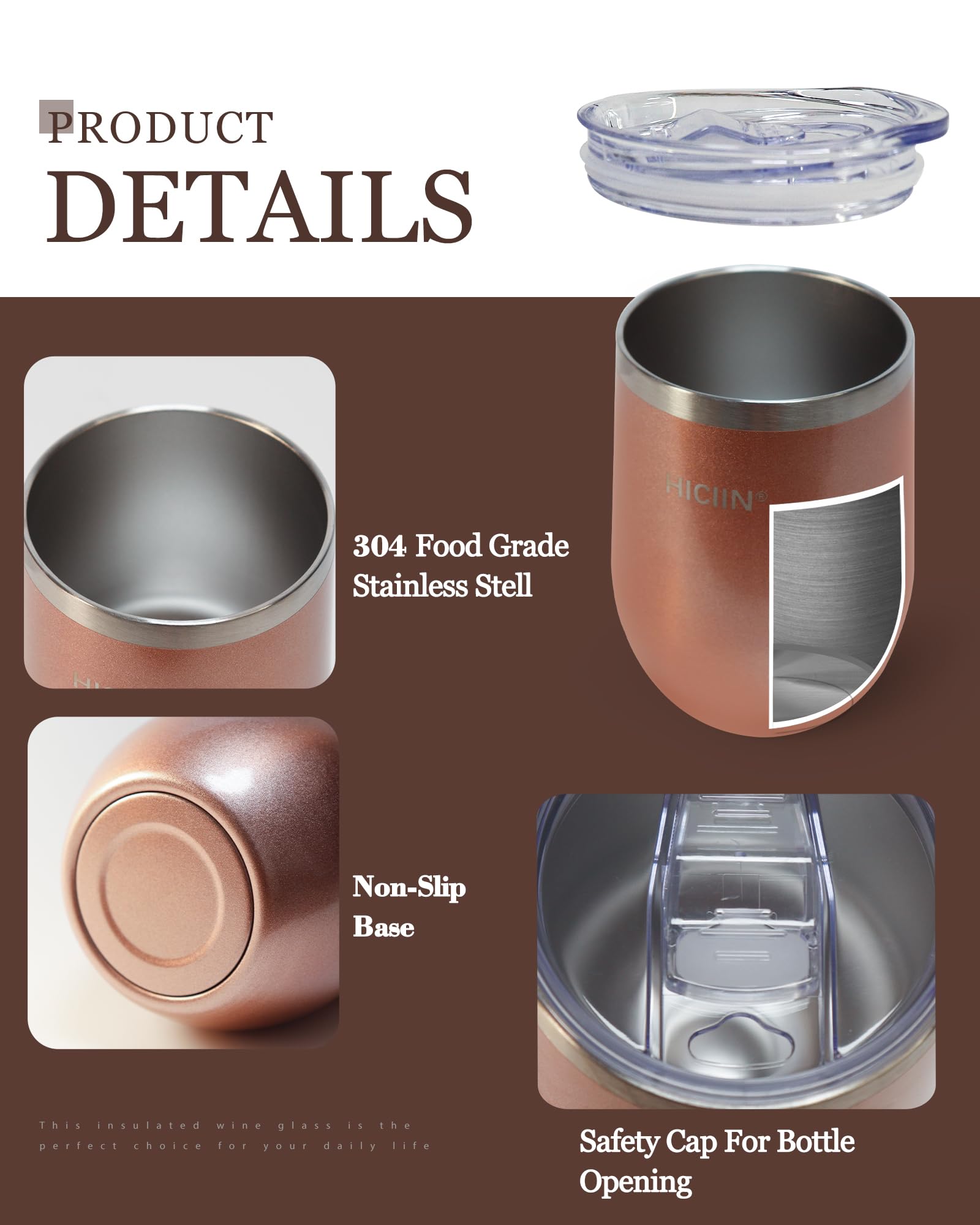 Hiciin Stainless Steel Wine Tumblers with Lid TWO 12oz & Insulated Wine bottle ONE 25oz&Gift Set with well packaged box.Keep water,wine,drinks with warm or cold (Champagne Gold)