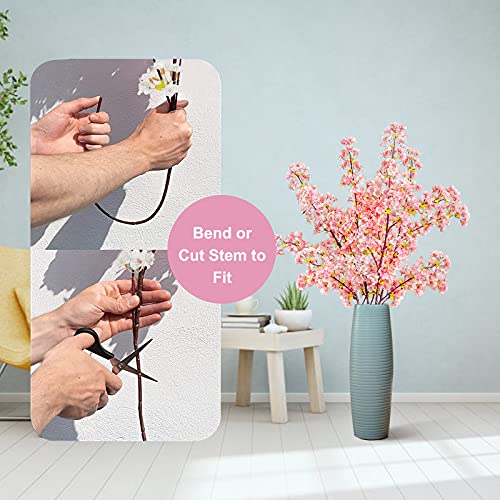 Houele Cherry Blossom Branches, 39 Inch Long Stem Artificial Flowers Cherry Blossom Tree Silk Fake Flowers for Vase Room Office Bedroom DIY Decor, Wedding, Indoor and Outdoor (3 Pcs Pink)