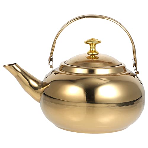Hemoton Stainless Steel Tea Kettle Stovetop Teapot Hot Water Boiling Kettle with Handle Gas Cooker Metal Kettle Coffee Pot Golden